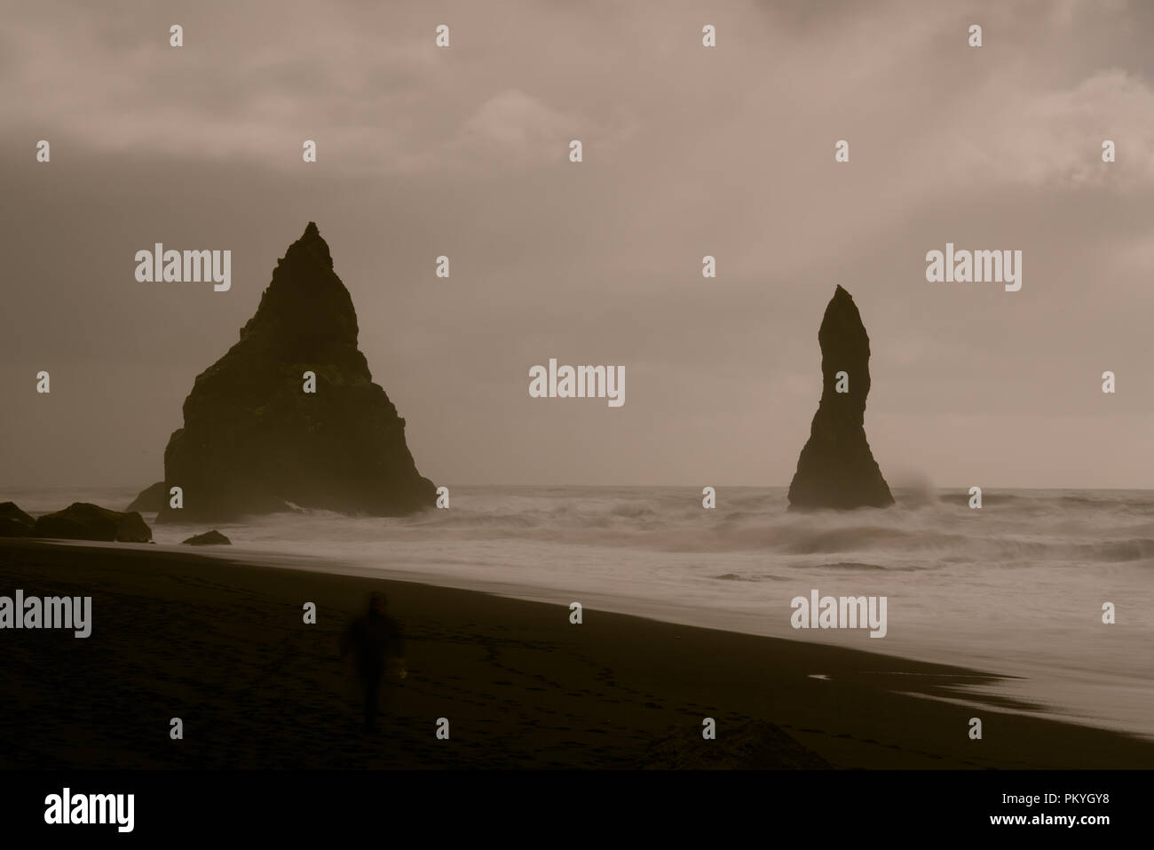 Rock formations Troll toes on black beach. Reynisdrangar, Vik, Iceland ...
