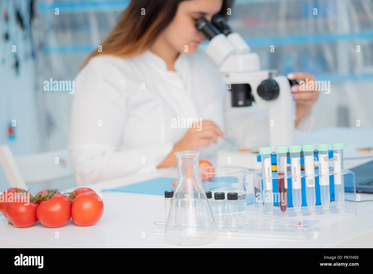 Checking fruit and vegetables for harmful elements. Laboratory for ...