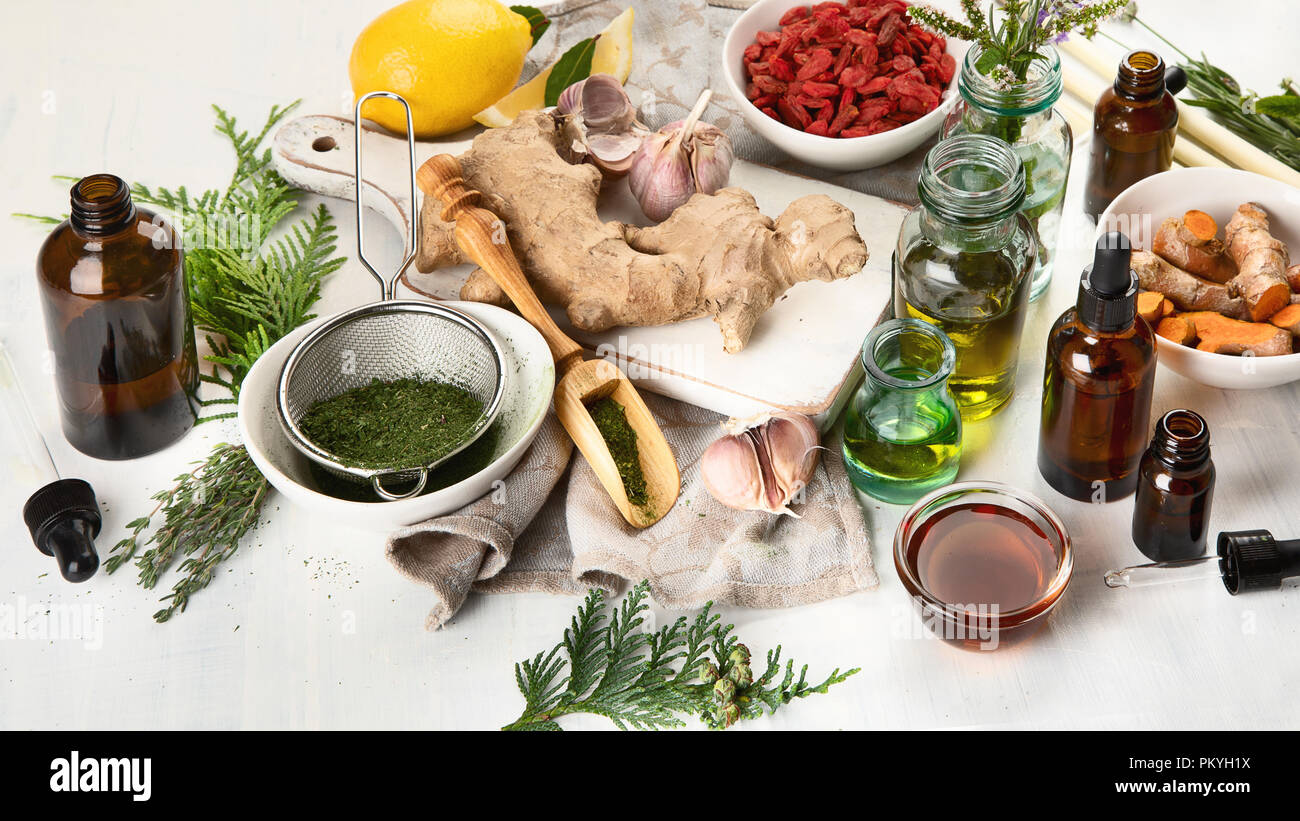 Alternative medicine concept. Herbal medicine and homeopathy Stock ...