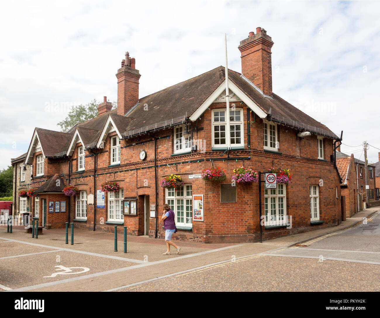 Historic red brick municipal buildings town hall and library, Leiston ...