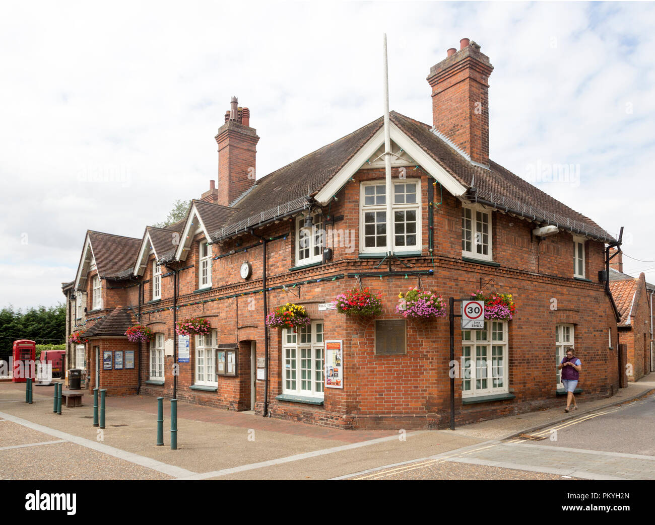 Historic red brick municipal buildings town hall and library, Leiston ...