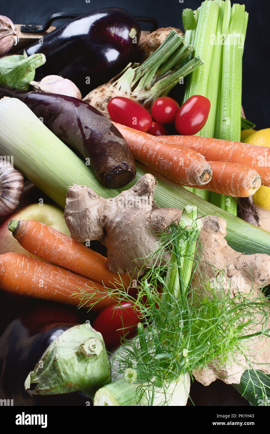 Local fresh raw vegetables in wooden box Stock Photo - Alamy