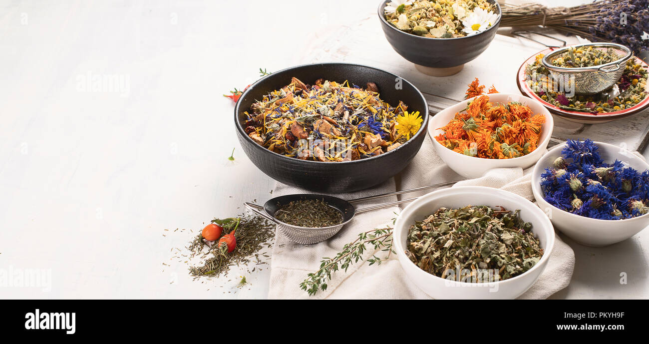 Various herbal tea. Top view Stock Photo - Alamy