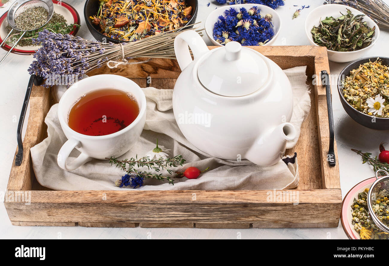 Different type of tea. Brewed herbal tea Stock Photo - Alamy