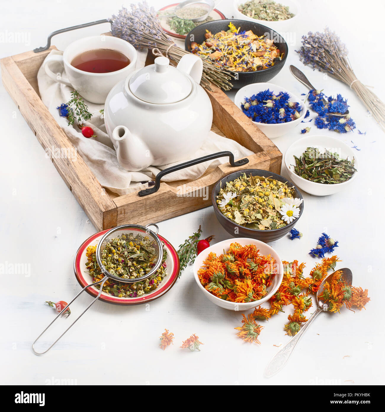 Different type of tea. Brewed herbal tea Stock Photo - Alamy