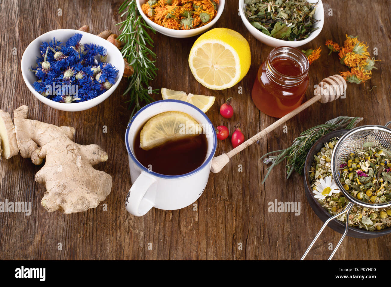 Natural Herbal medicine remedies. Top view Stock Photo - Alamy
