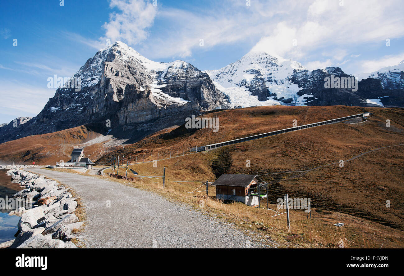 Tracking path of Eiger walk from Jungfrau, Switzerland Stock Photo - Alamy