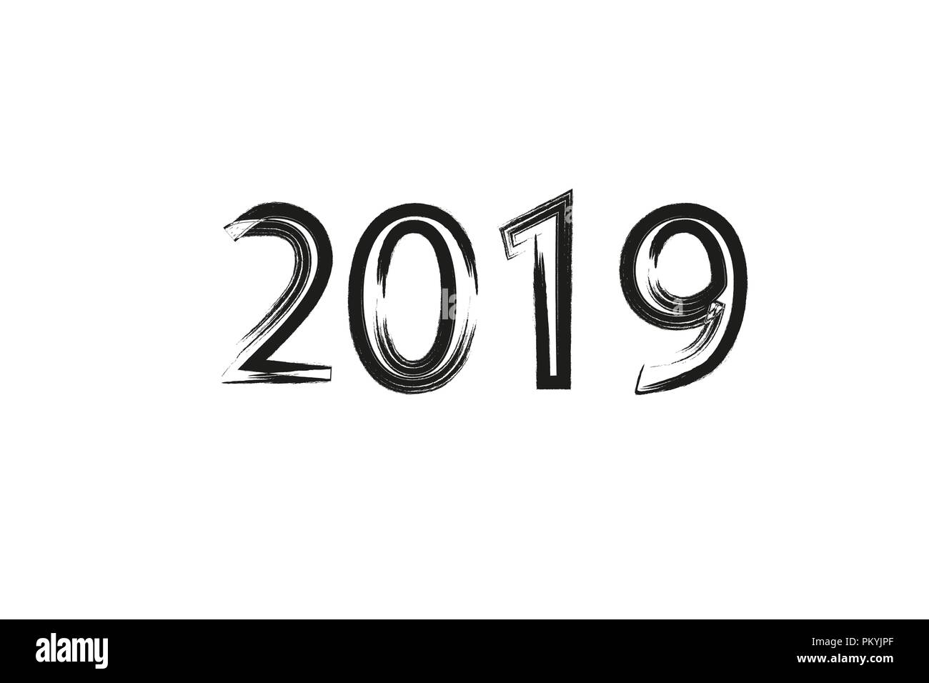 Dry brush texture effect. 2019 numeral hand lettering. Happy New Year ...