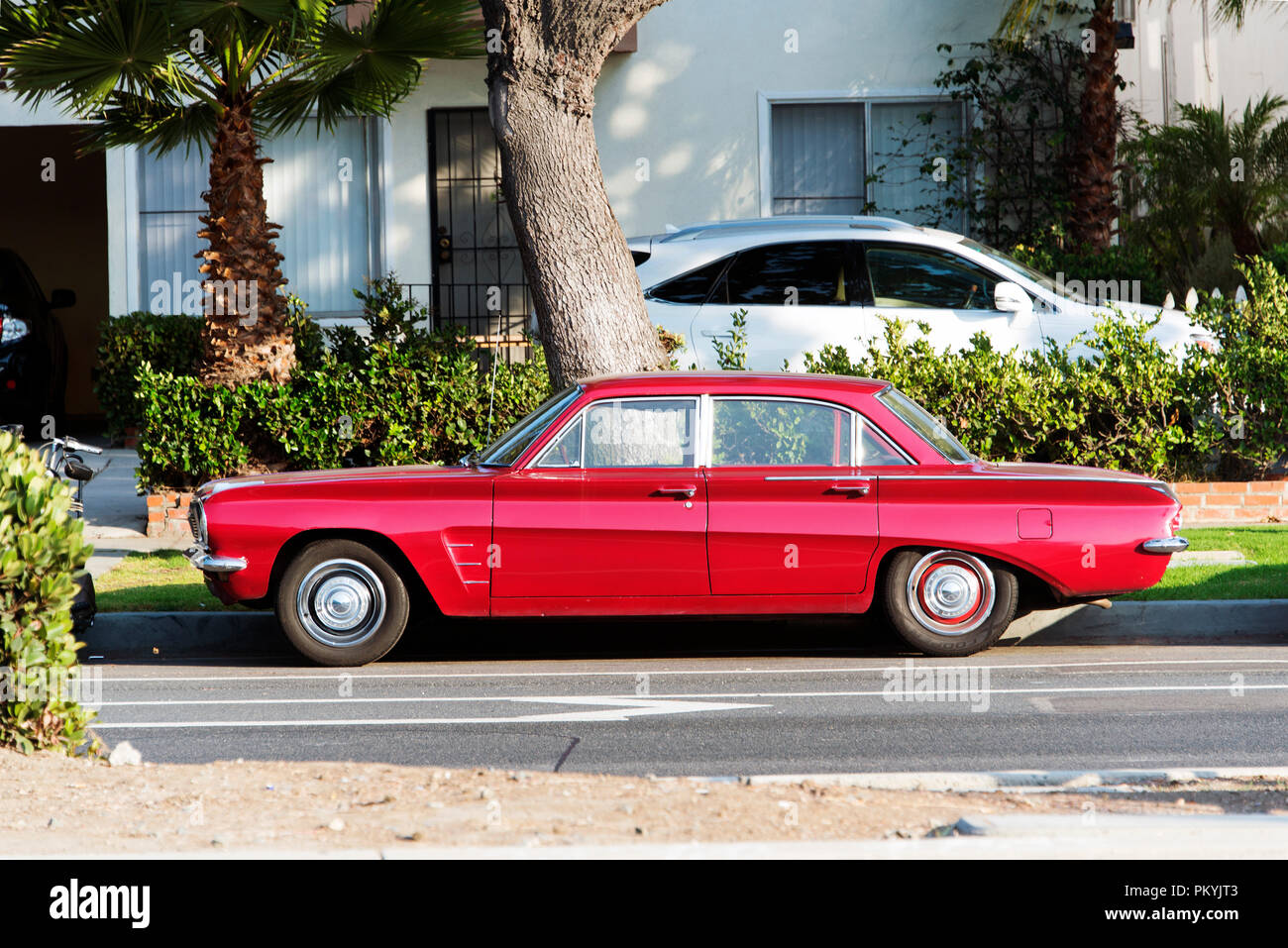 A view of a classic vintage pick up truck car in the street in LA Stock ...