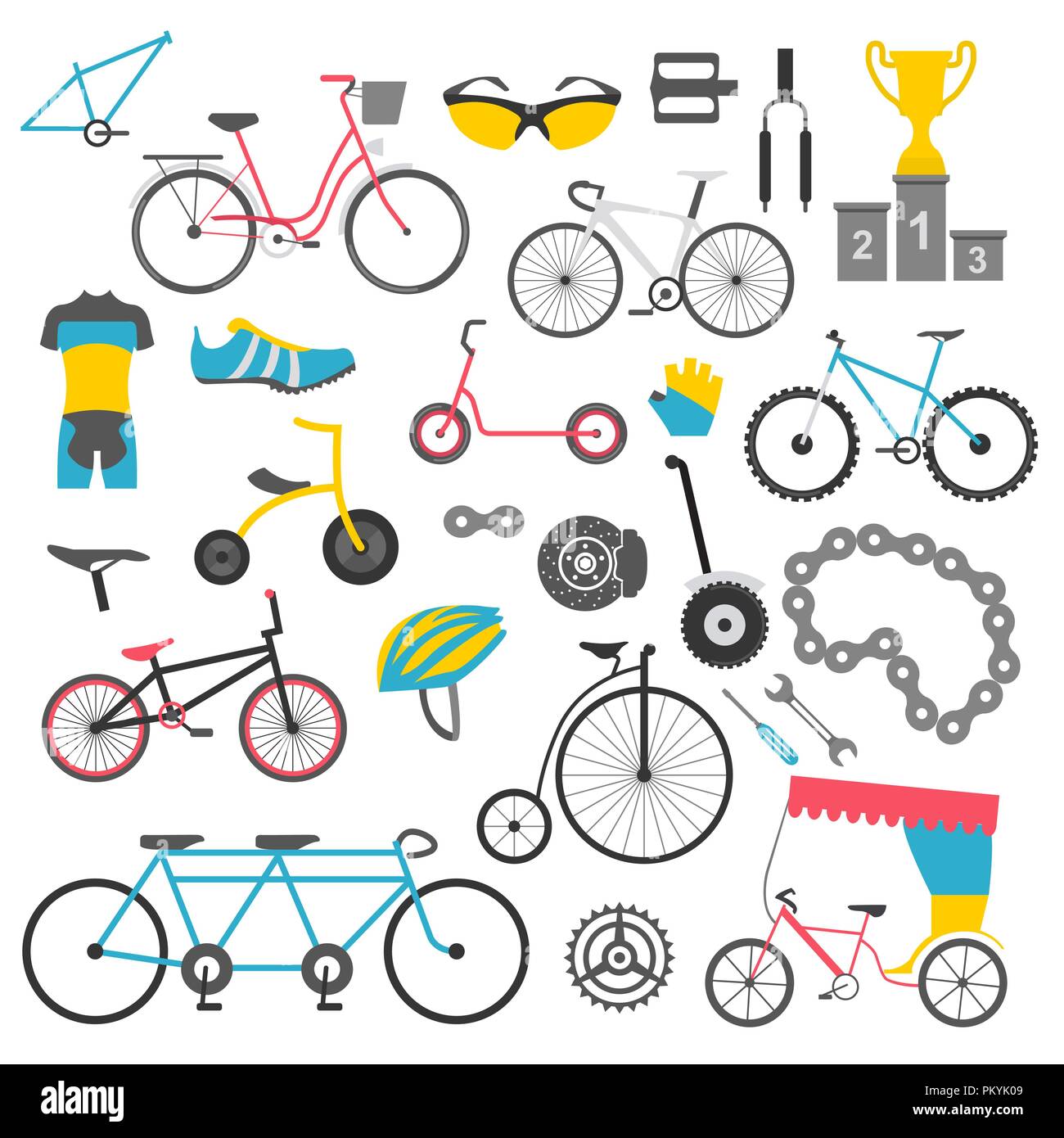 Bicycle icon set. Bike types. Vector illustration flat design Stock ...