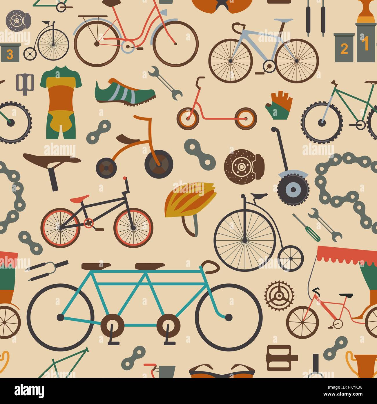 Bicycle seamless pattern. Colour flat design. Vector illustration Stock ...