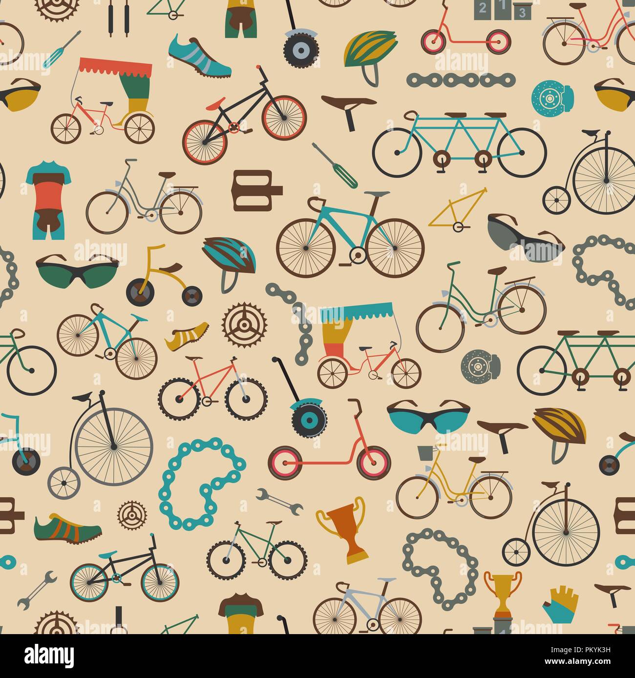 Bicycle seamless pattern. Colour flat design. Vector illustration Stock ...