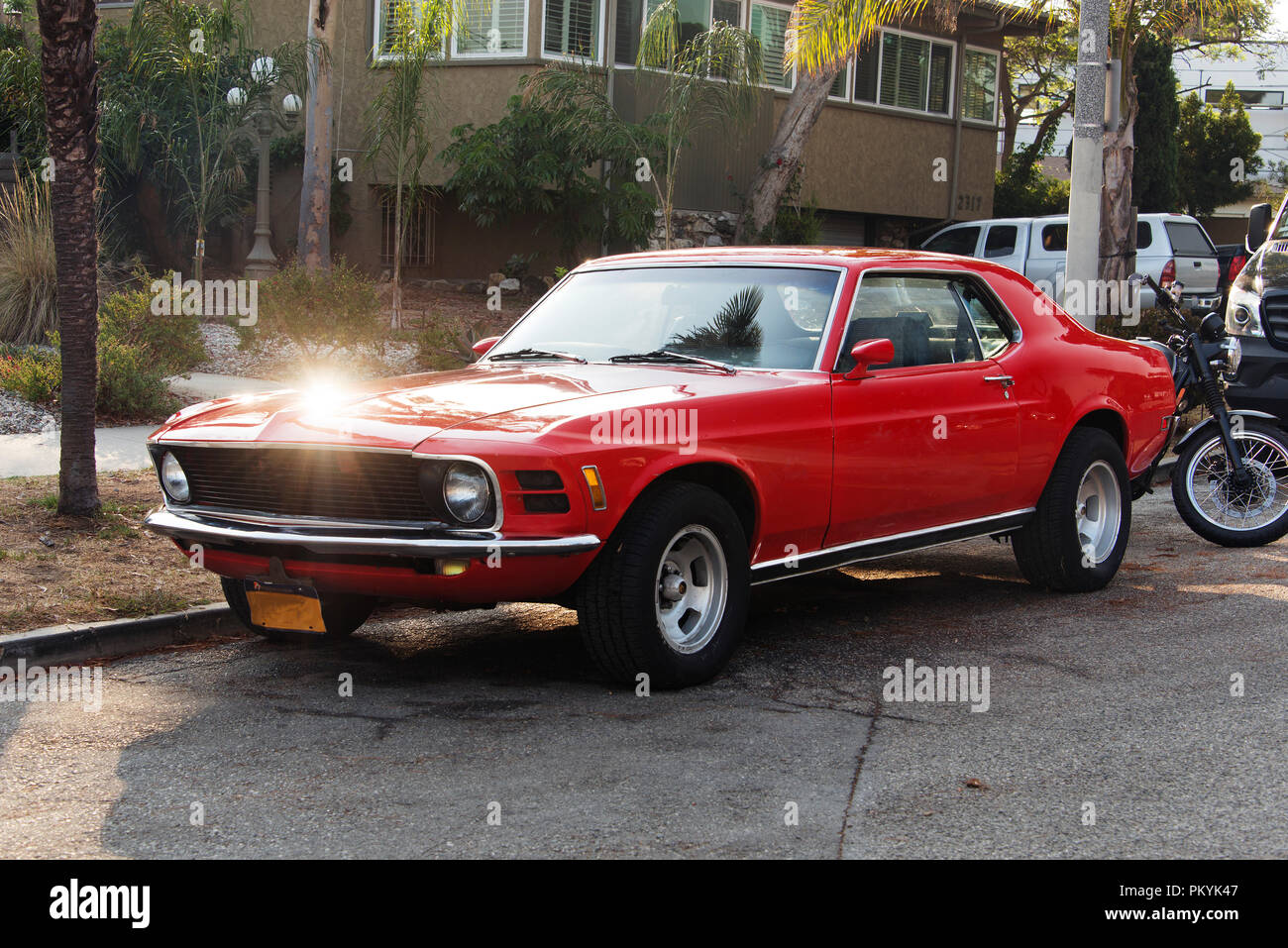 A view of a classic vintage pick up truck car in the street in LA Stock ...