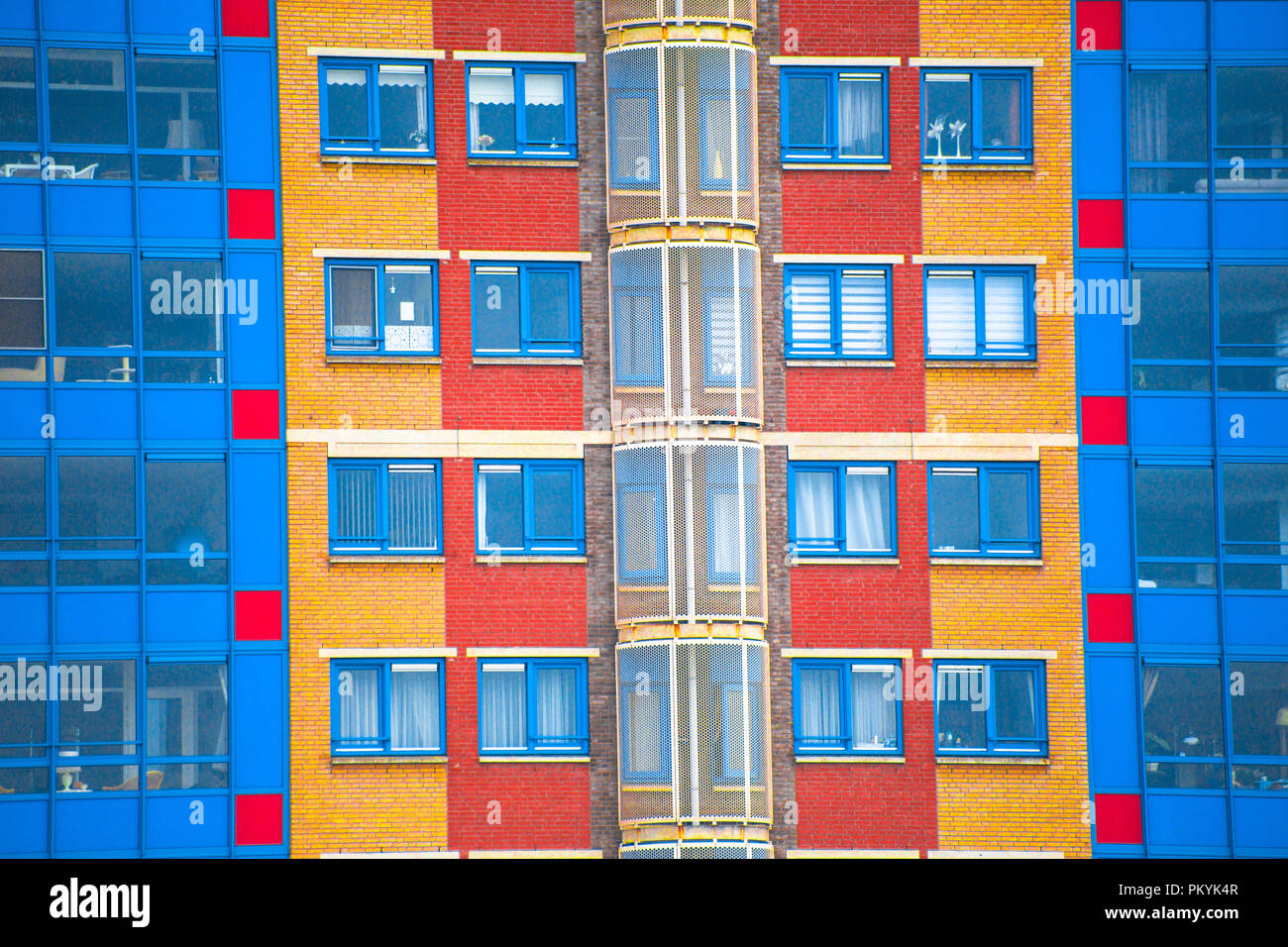 Architectural details on Vibrant colorful apartment building Stock ...