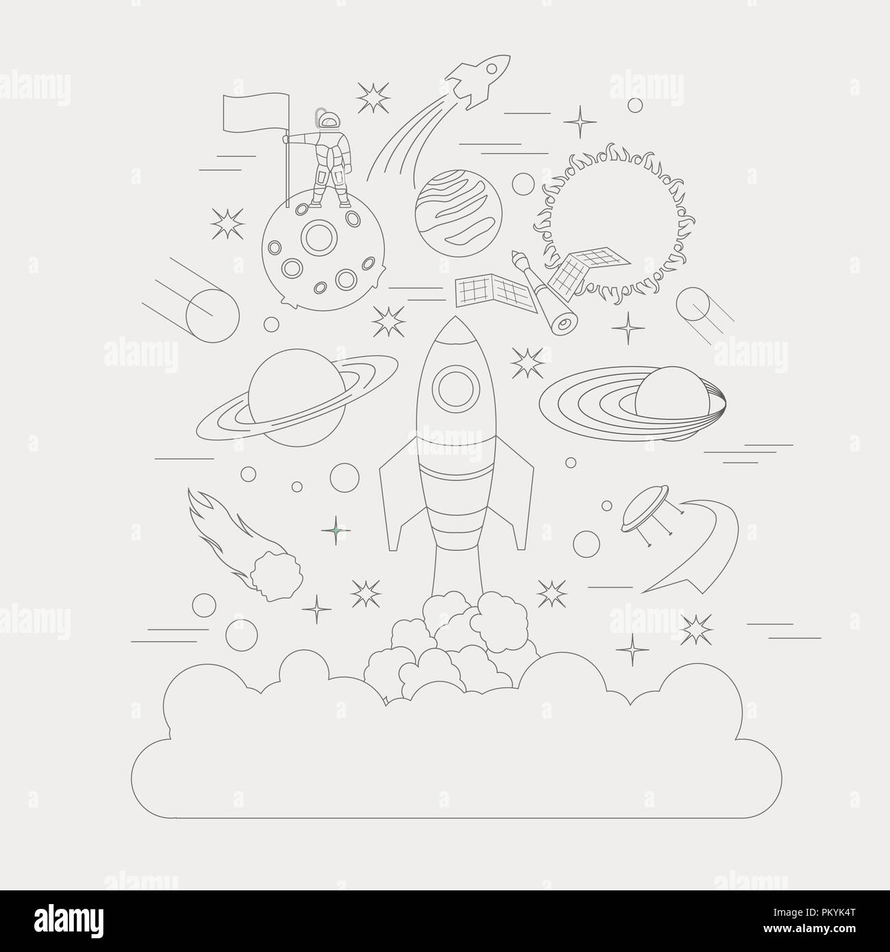 Space, universe graphic design. Linear icon set. Vector illustration Stock Vector Image & Art ...
