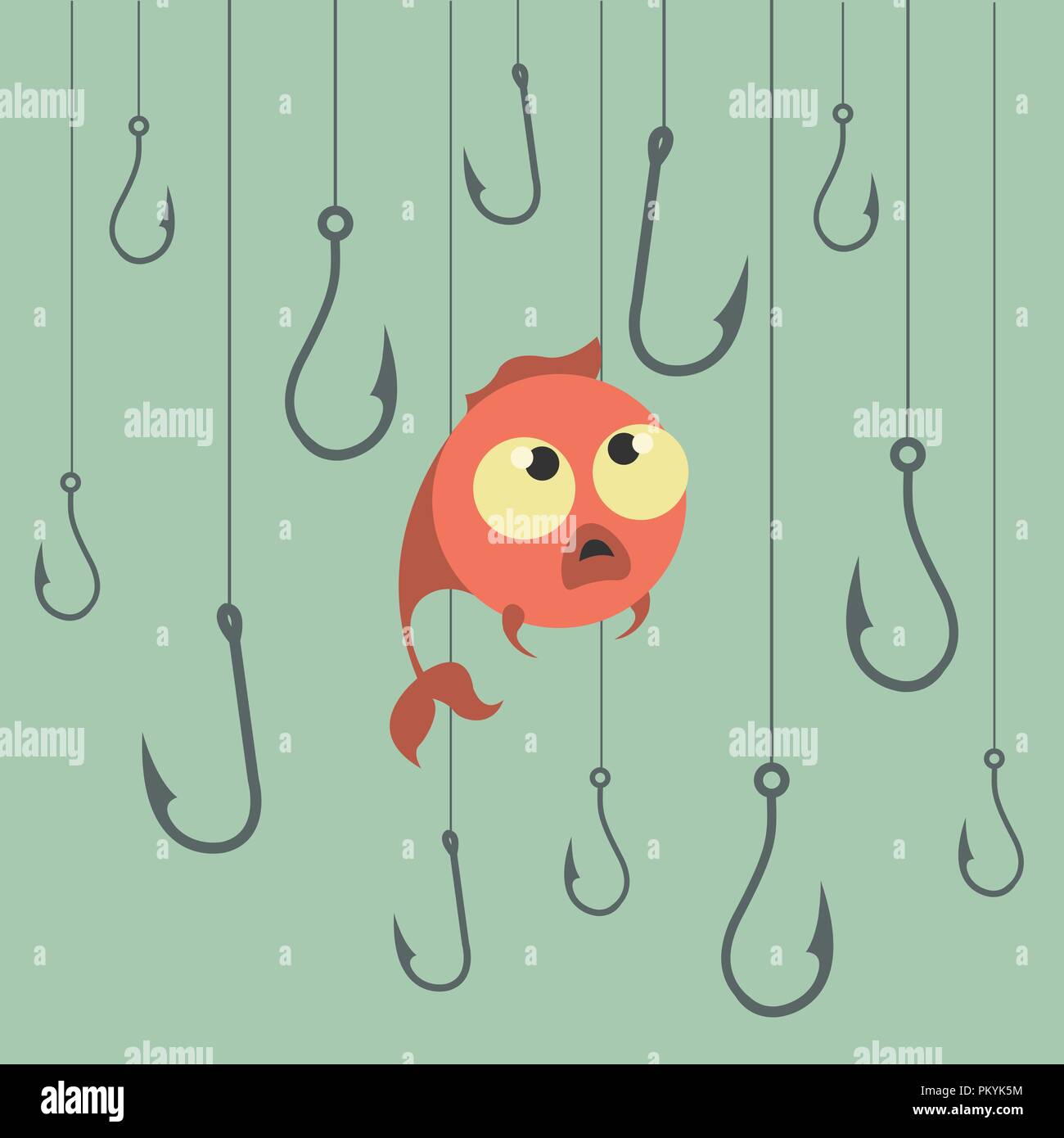 Cartoon vector concept. Fishing. Finances. Business risks. Banks ...