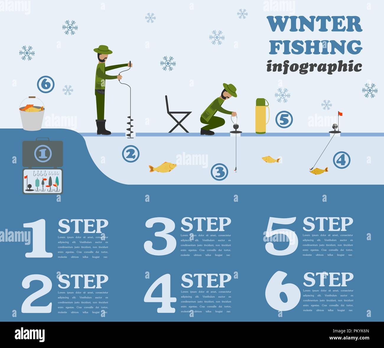 Fishing infographic. Winter fishing. Set elements for creating your own ...
