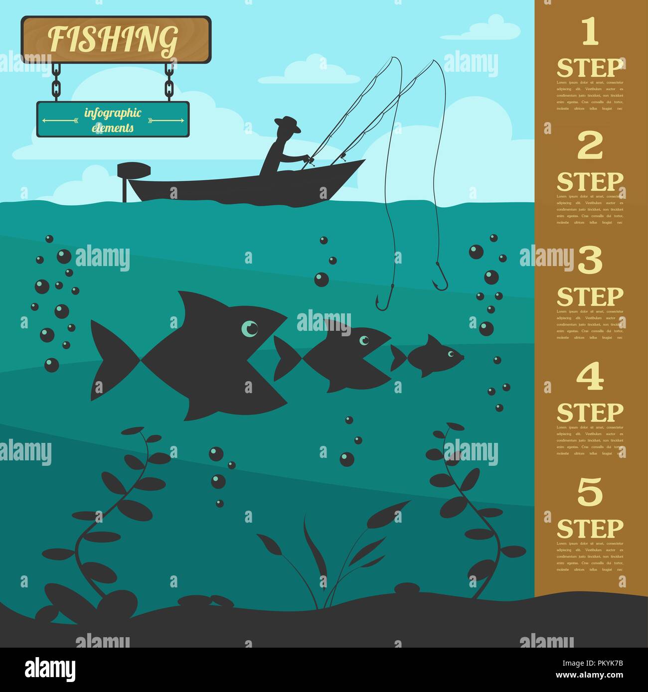 Fishing infographic elements. Set elements for creating your own ...