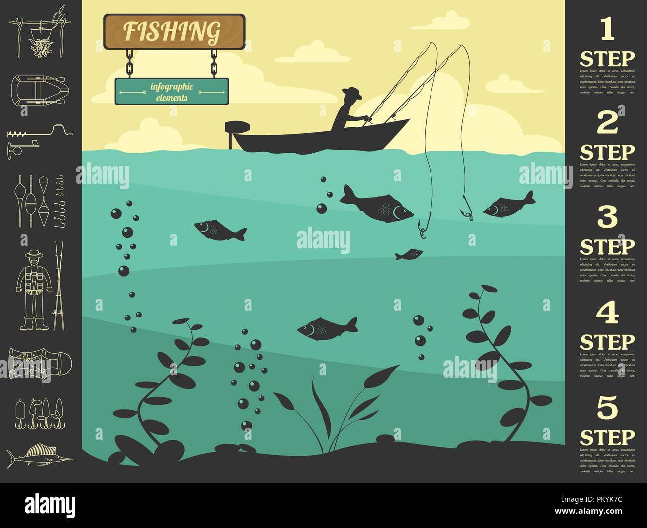 Fishing infographic elements. Set elements for creating your own ...