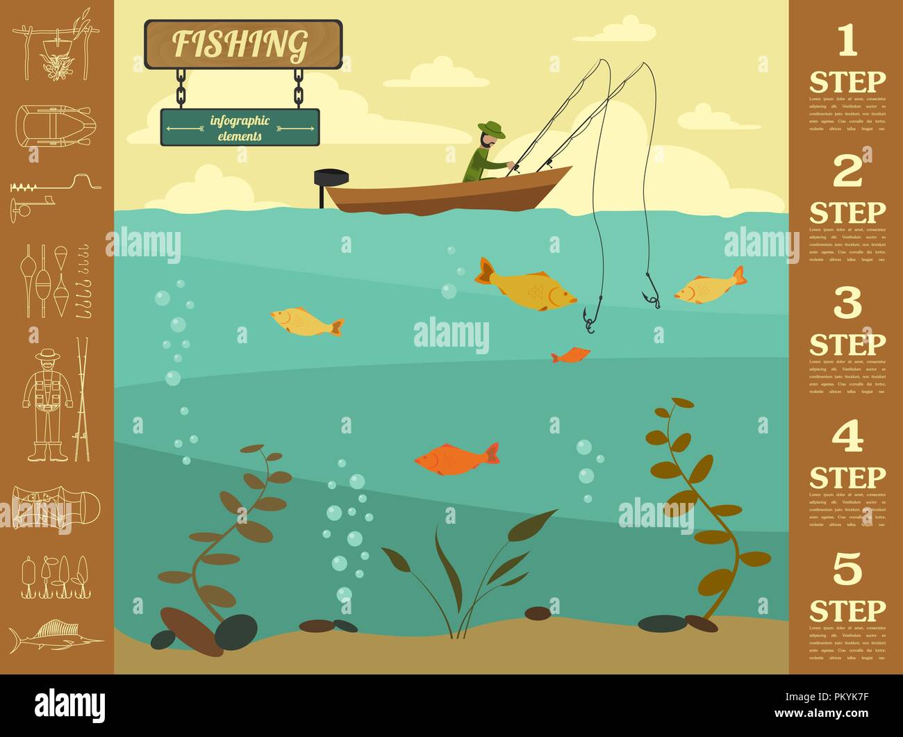 Fishing infographic elements. Set elements for creating your own ...