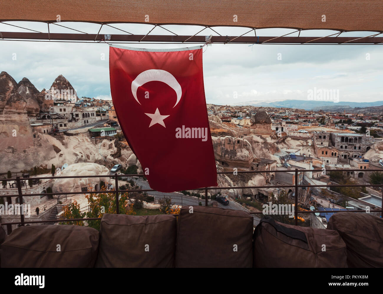 Turkish flag in a town of Goreme, Cappadocia Stock Photo - Alamy