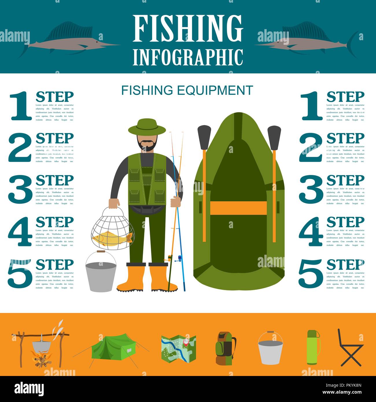 Fishing infographic elements, fishing benefits and destructive fishing ...