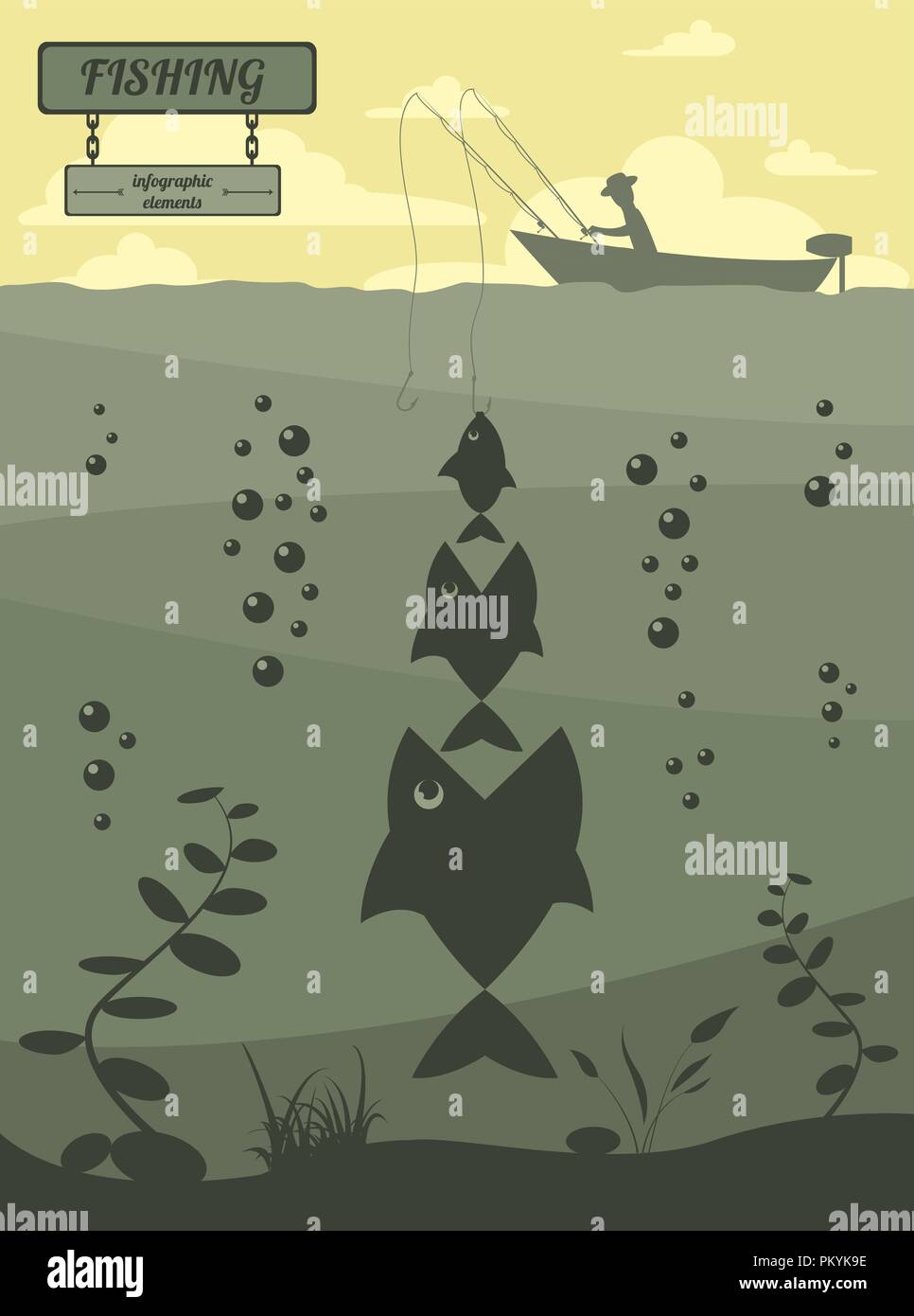 Fishing on the boat. Fishing design elements. Vector illustration Stock ...