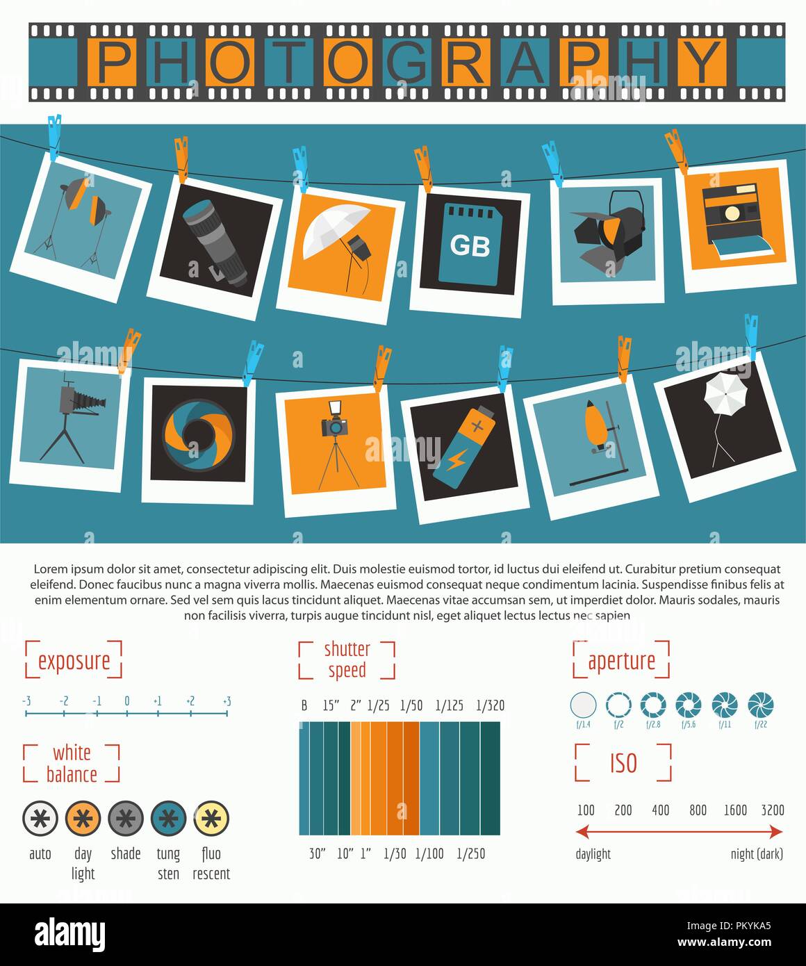 Photography infographics set with photo, camera equipment. Vector ...