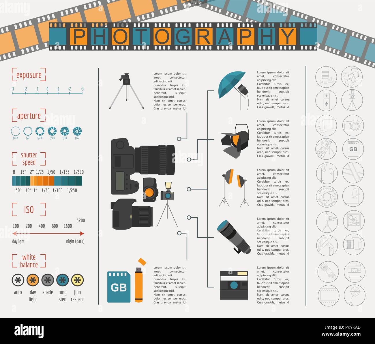 Photography infographics set with photo, camera equipment. Vector ...