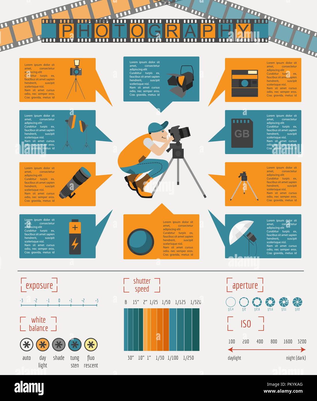 Photography infographics set with photo, camera equipment. Vector ...