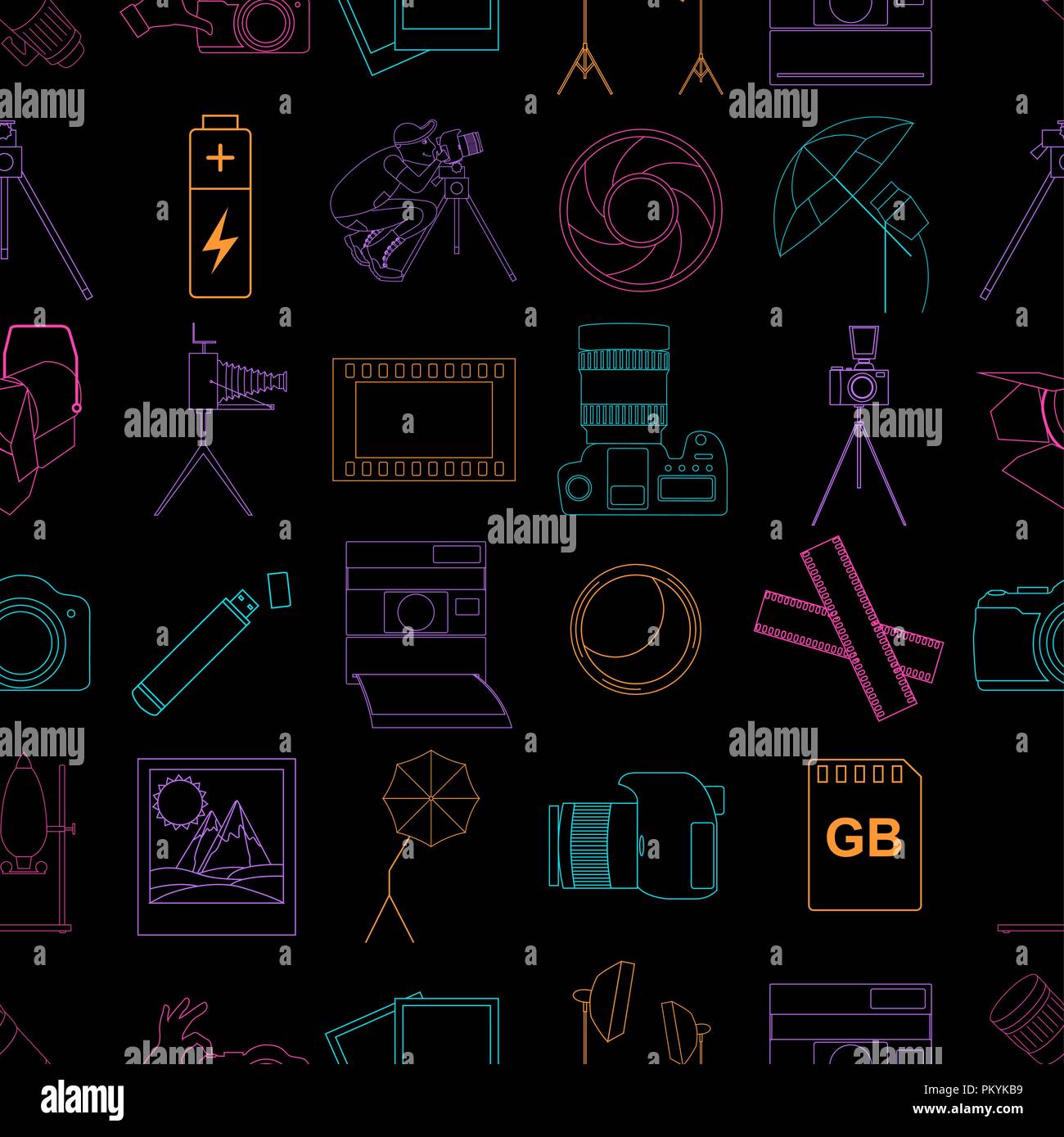 Photography seamless pattern with photo, camera equipment. Vector ...