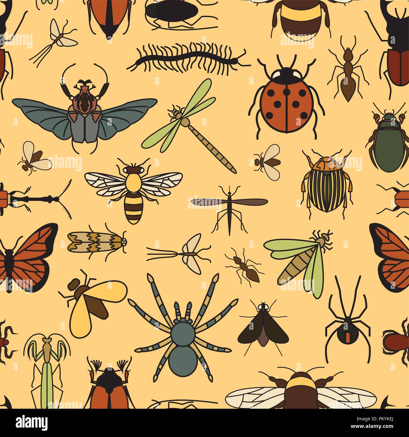 Insects seamless pattern. 24 pieces in set. Vector illustration Stock ...