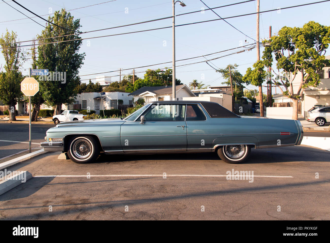 A view of a classic vintage pick up truck car in the street in LA Stock ...