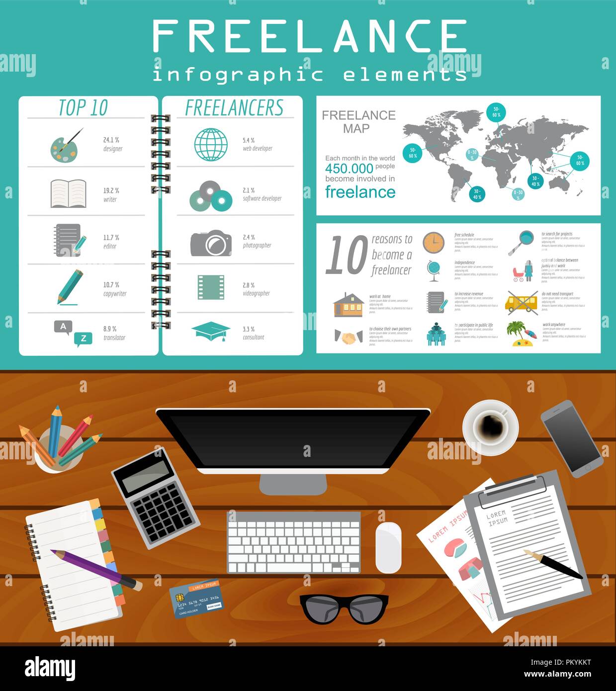 Freelance infographic template. Set elements for creating you own ...