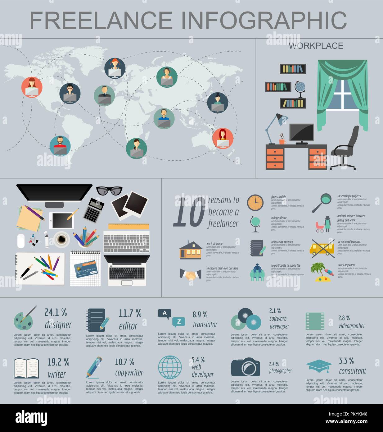 Freelance infographic template. Set elements for creating you own ...