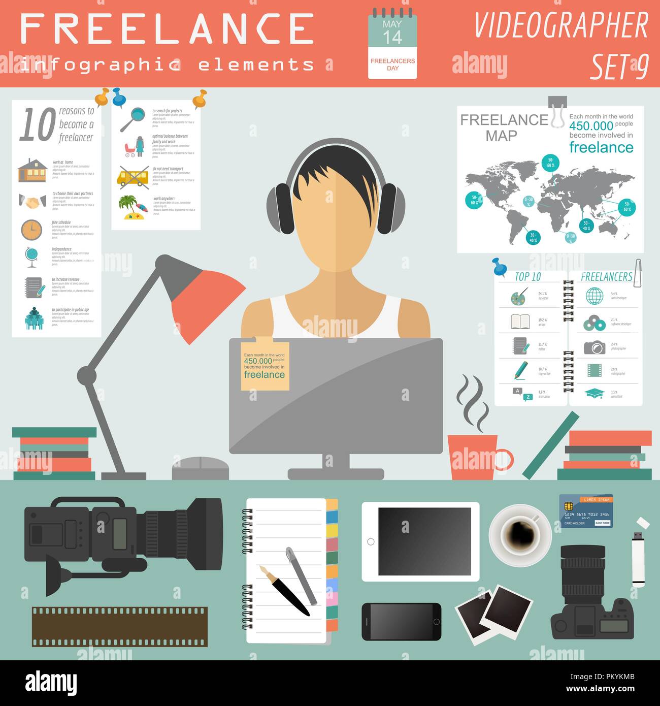 Freelance infographic template. Set elements for creating you own infographic. Vector ...