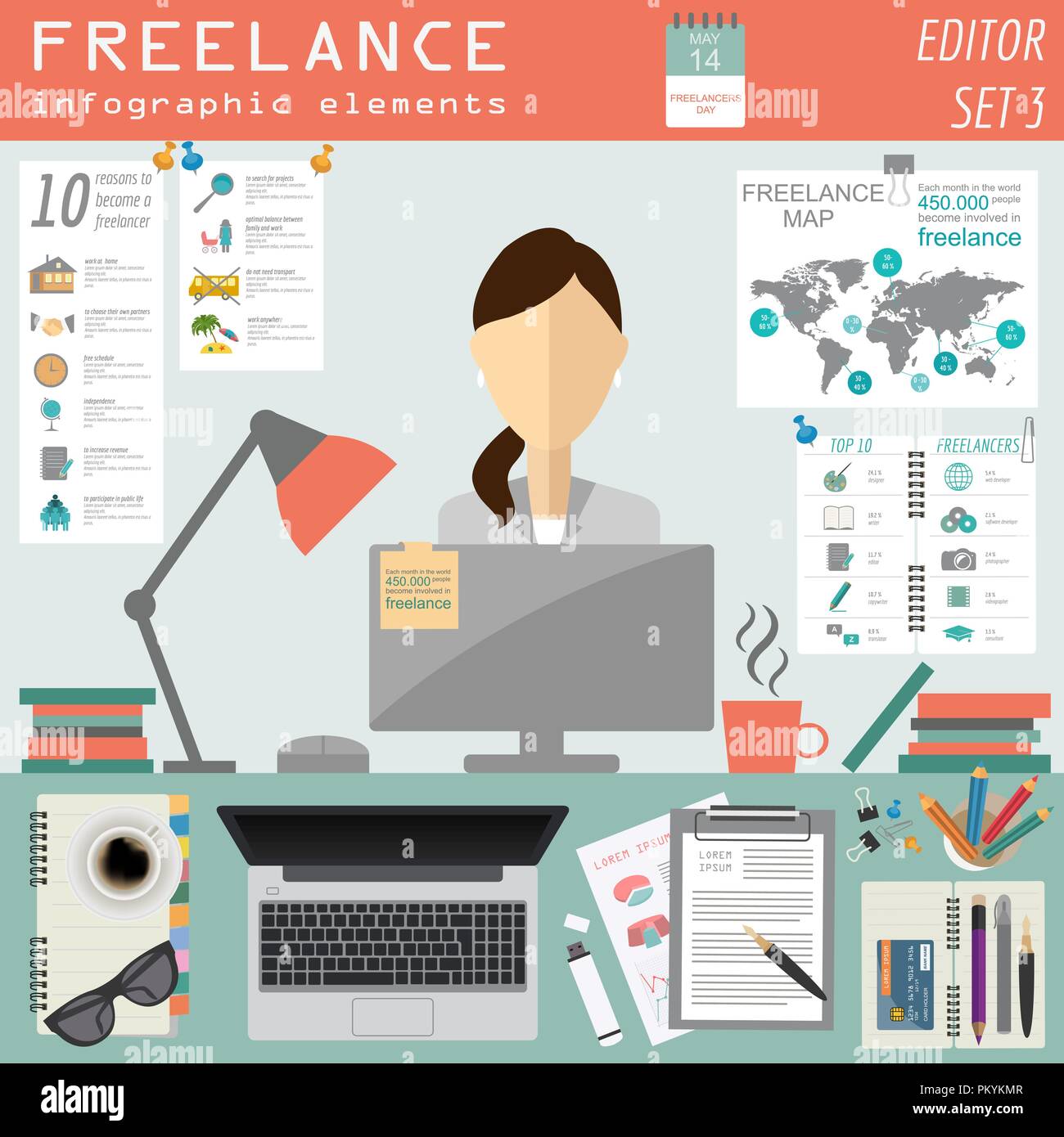 Freelance infographic template. Set elements for creating you own ...