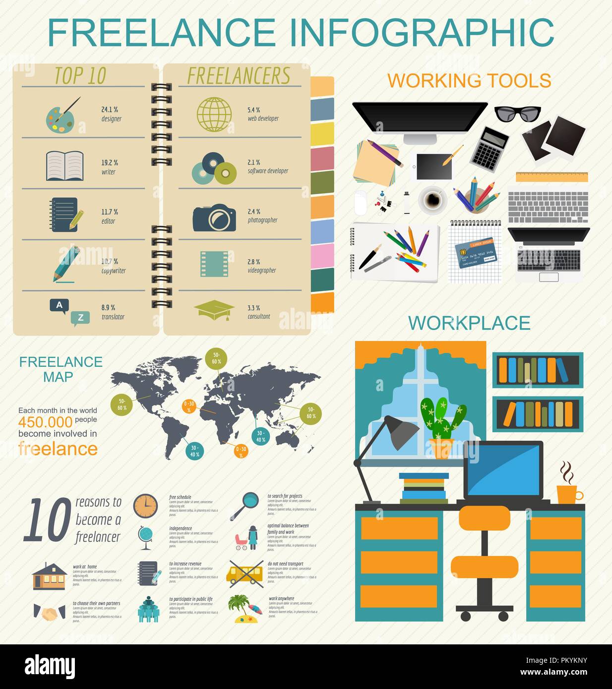 Freelance infographic template. Set elements for creating you own ...