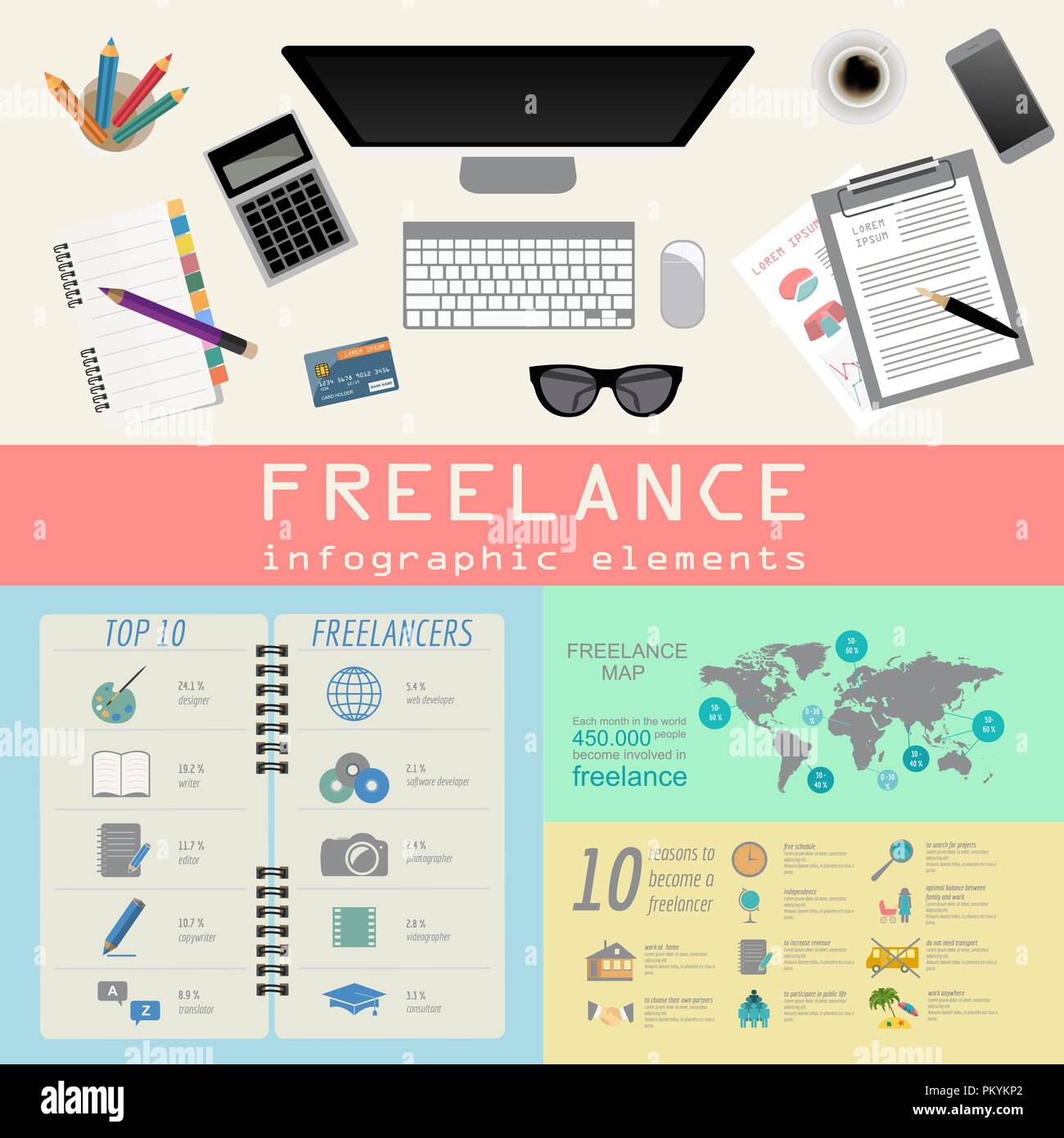 Freelance infographic template. Set elements for creating you own ...