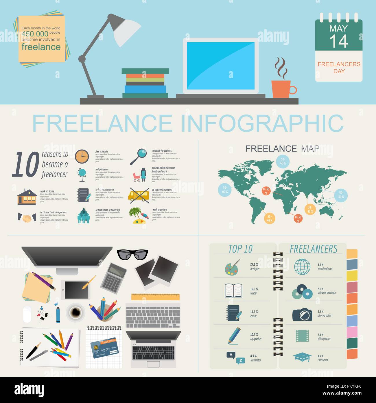 Freelance infographic template. Set elements for creating you own ...