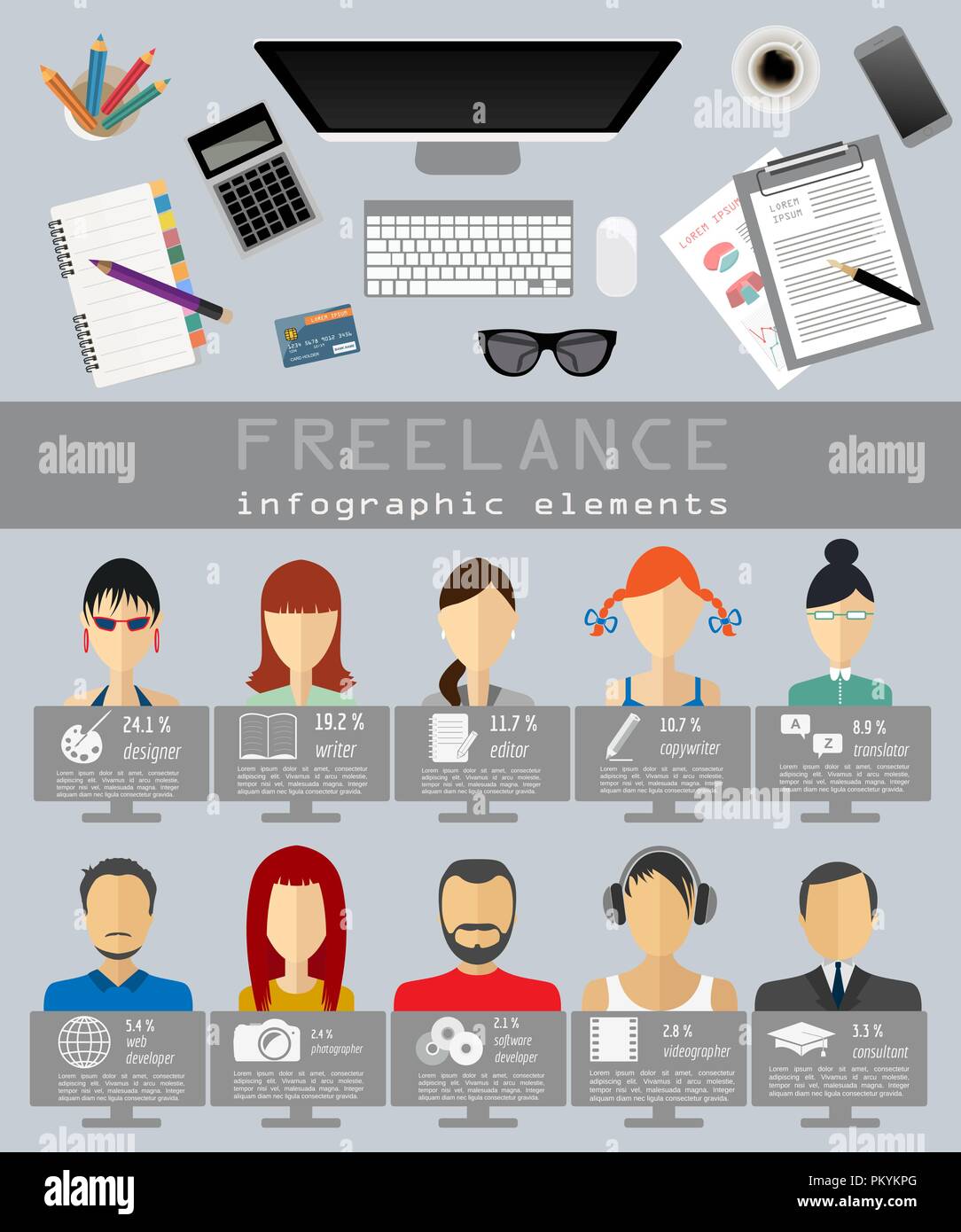 Freelance infographic template. Set elements for creating you own ...