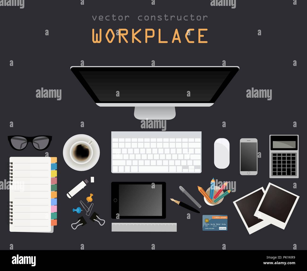 Working place in flat design. Constructor of your own work space ...