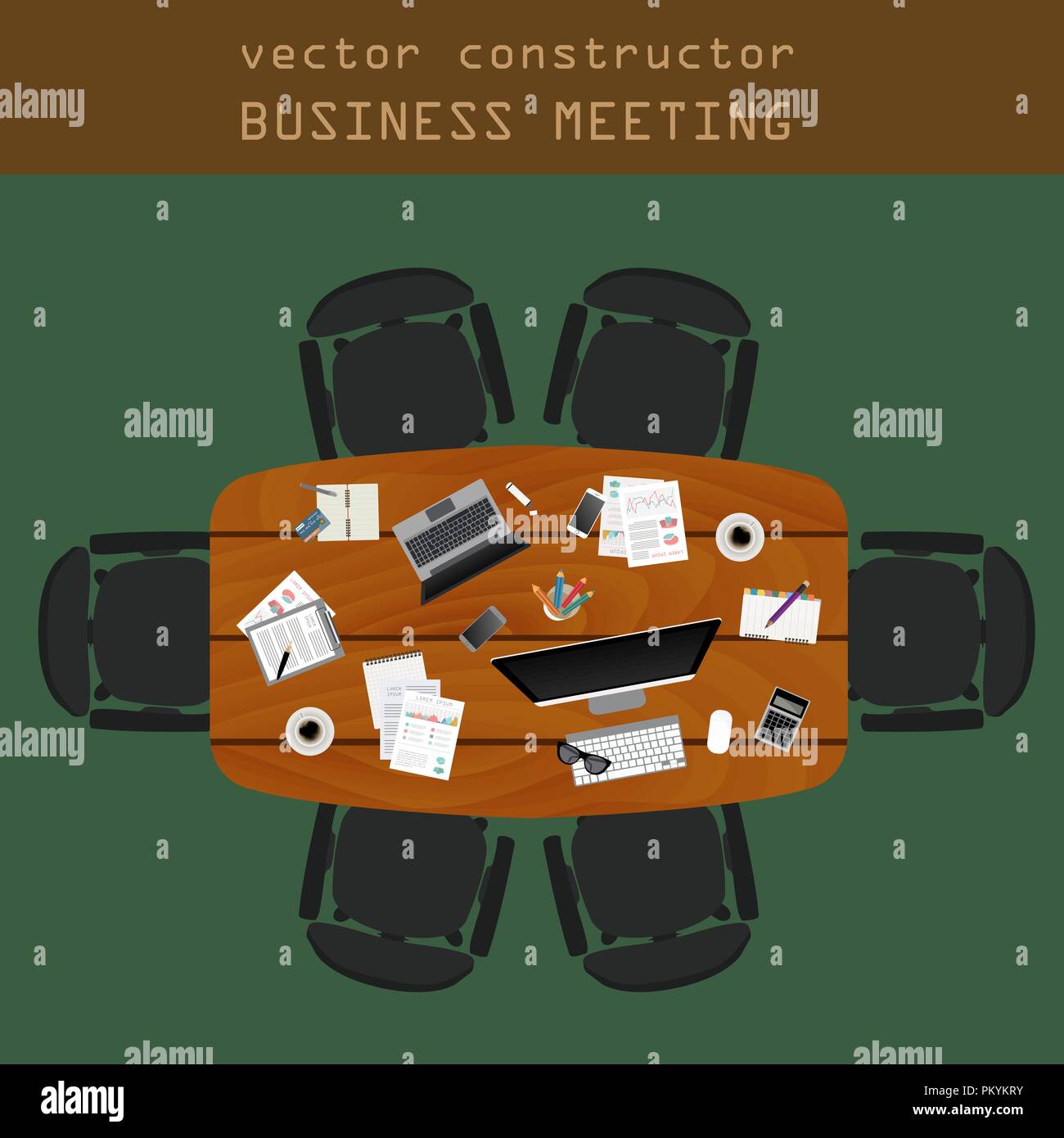 Business meeting. Working place in flat design. Constructor of your own ...