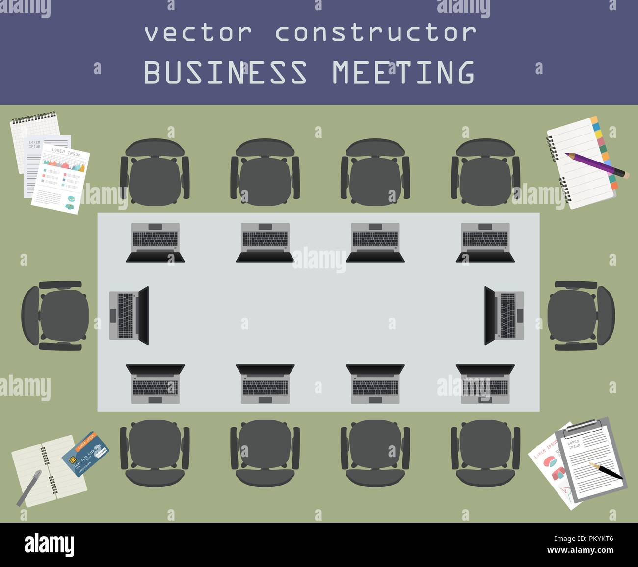 Business meeting. Working place in flat design. Constructor of your own ...