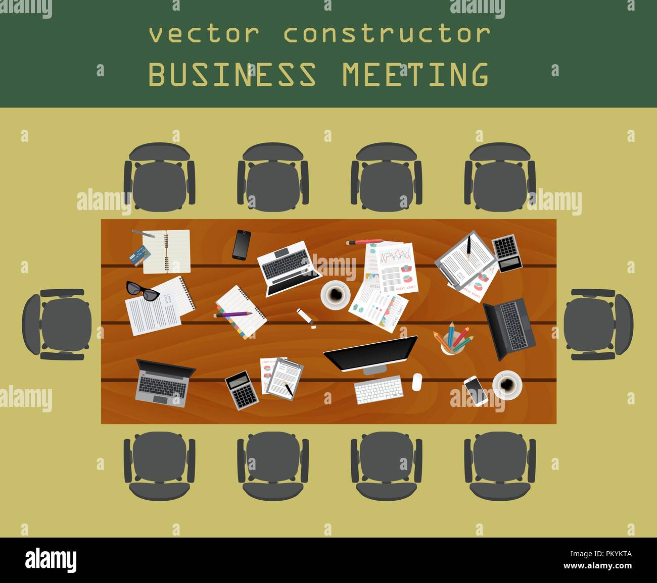 Business meeting. Working place in flat design. Constructor of your own ...
