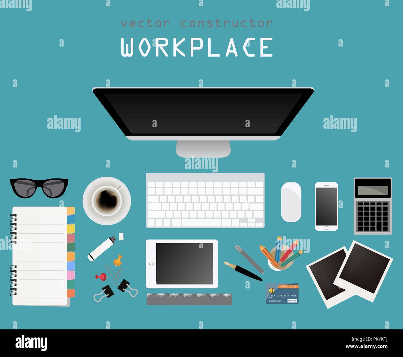 Working place in flat design. Constructor of your own work space ...