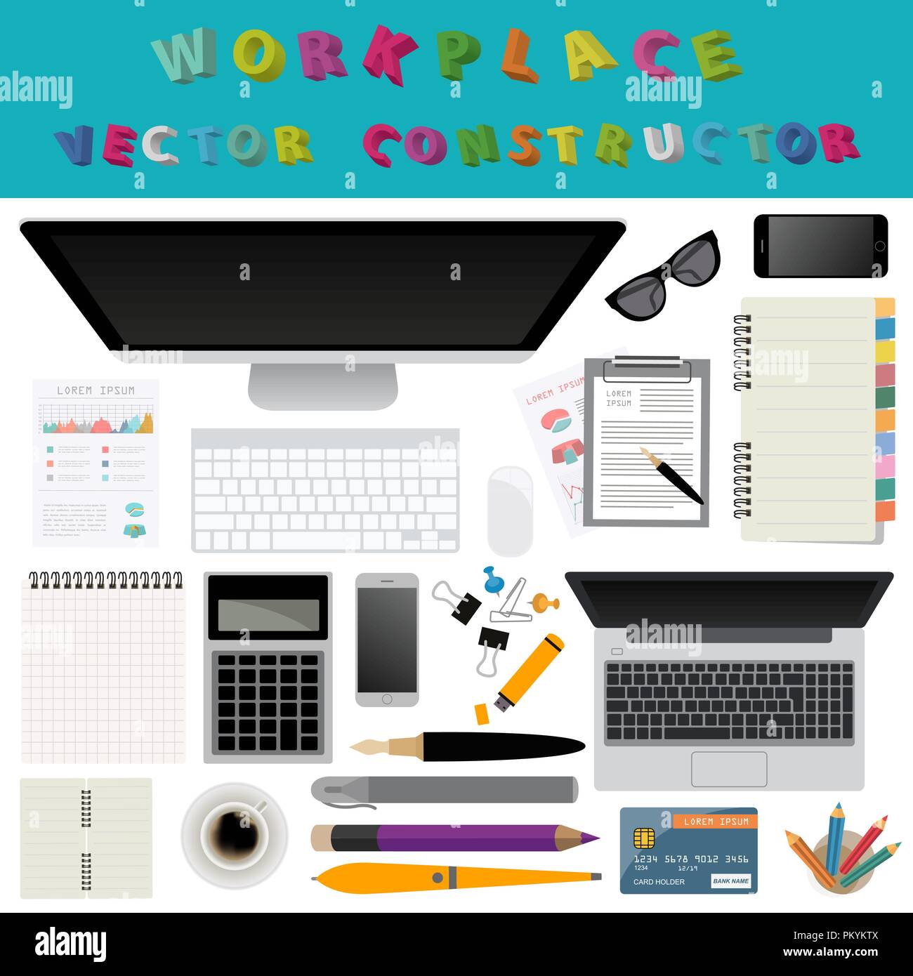 Business meeting. Working place in flat design. Constructor of your own ...