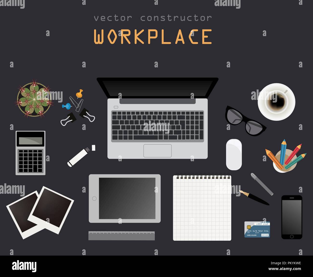 Working place in flat design. Constructor of your own work space ...