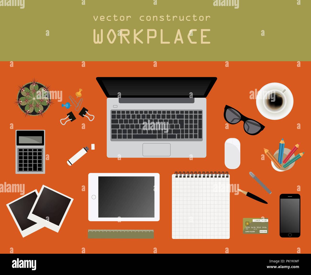 Working place in flat design. Constructor of your own work space ...