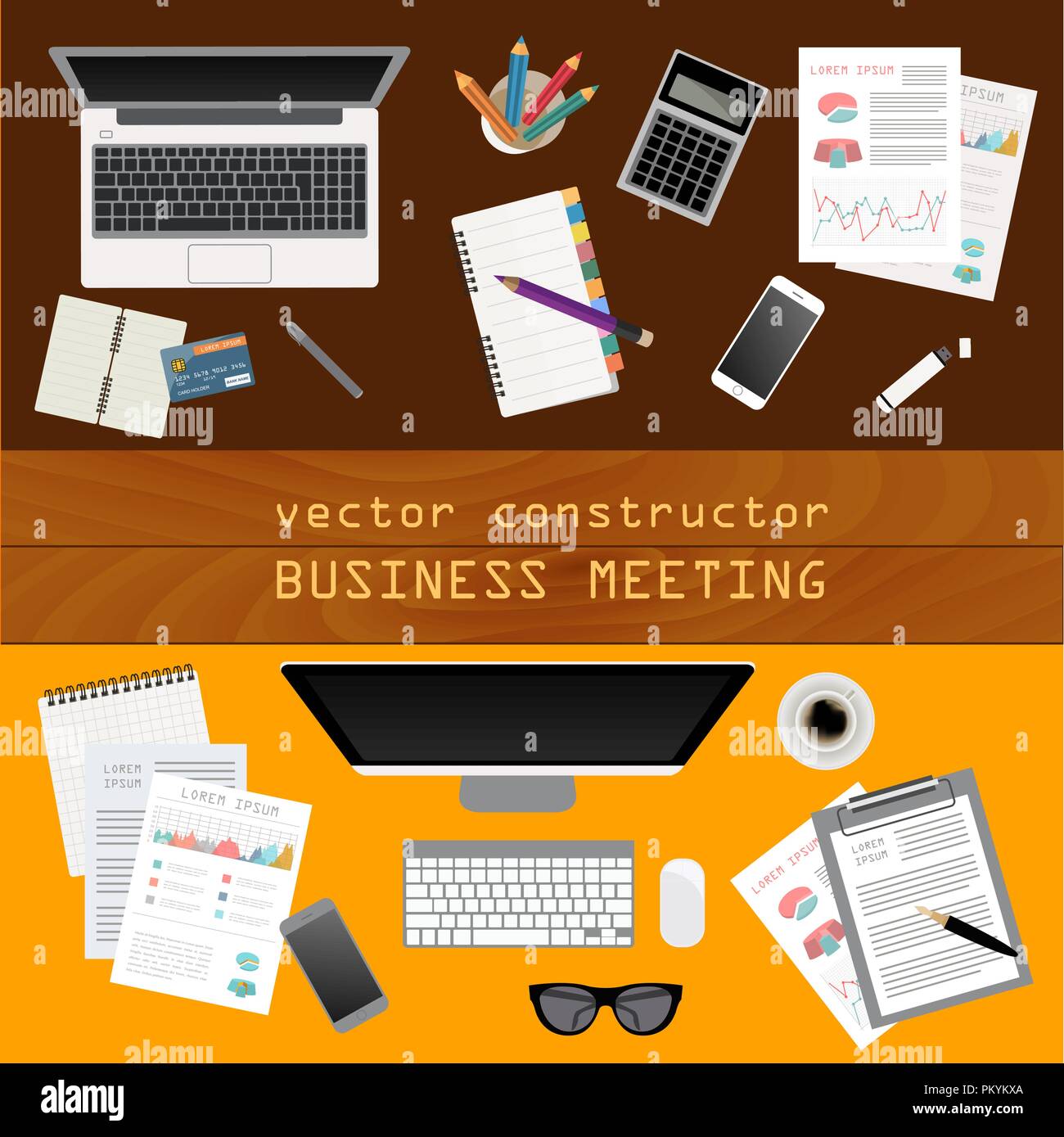 Business meeting. Working place in flat design. Constructor of your own ...